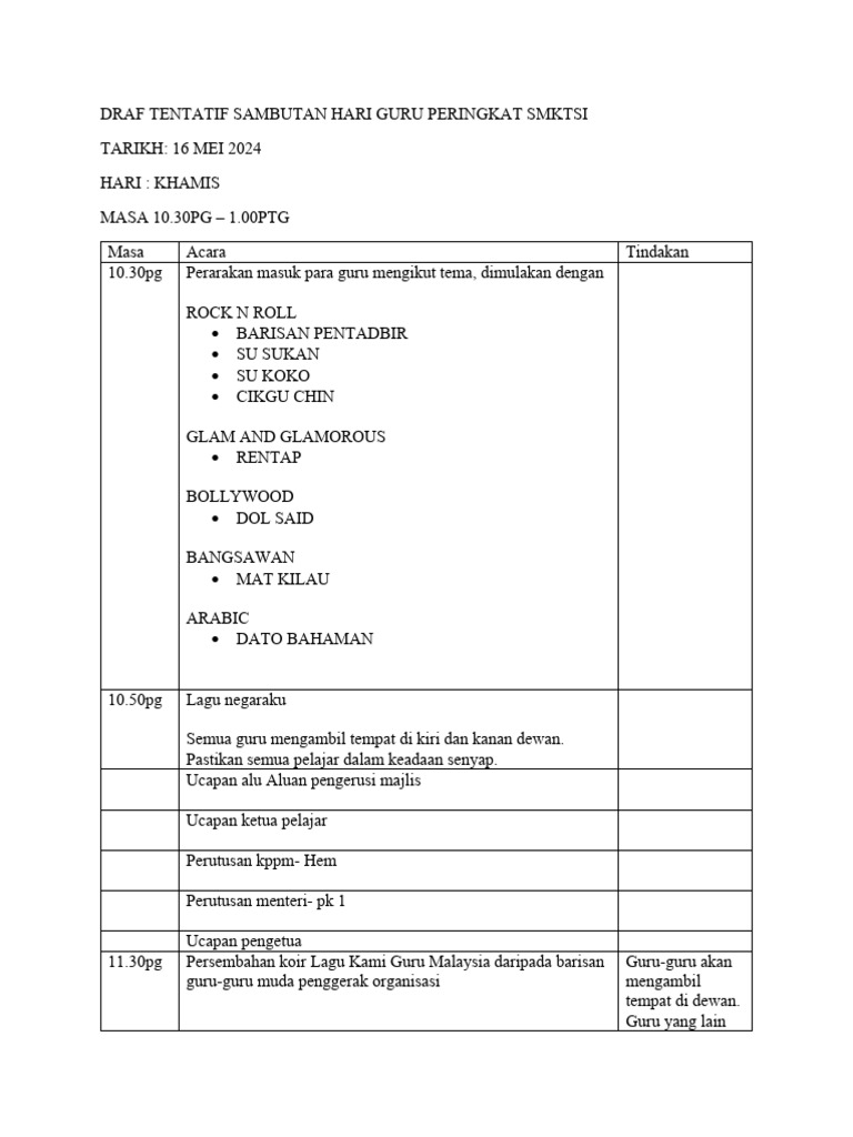 Tentatif Hari Guru | PDF