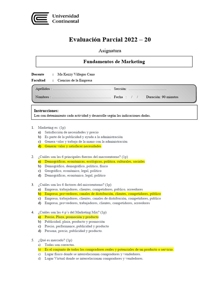 Evaluación Parcial 2022 20 Resuelto | PDF | Marketing | Mercado (economía)