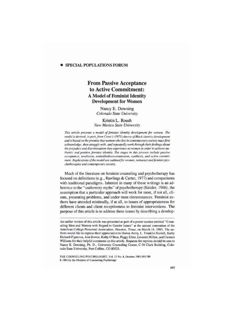 (Downing y Roush, 1985) From Passive Acceptance To Active Commitment | PDF