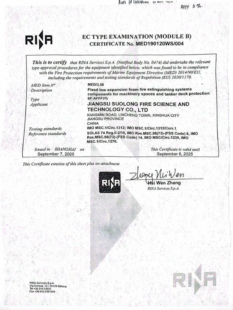 Certificates - Foam Concentrate Protein 3% | PDF