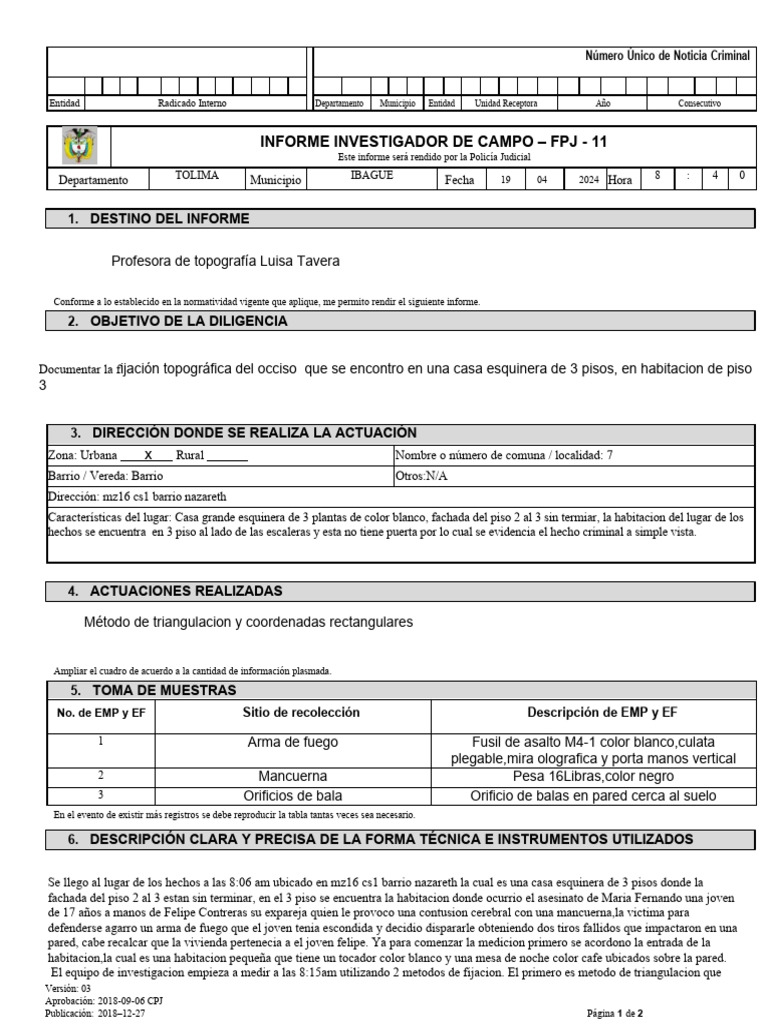 FPJ-11-Informe-Investigador-de-Campo Occiso | PDF