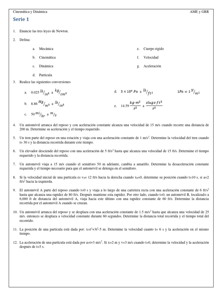 Serie1 CYD | PDF | Aceleración | Velocidad
