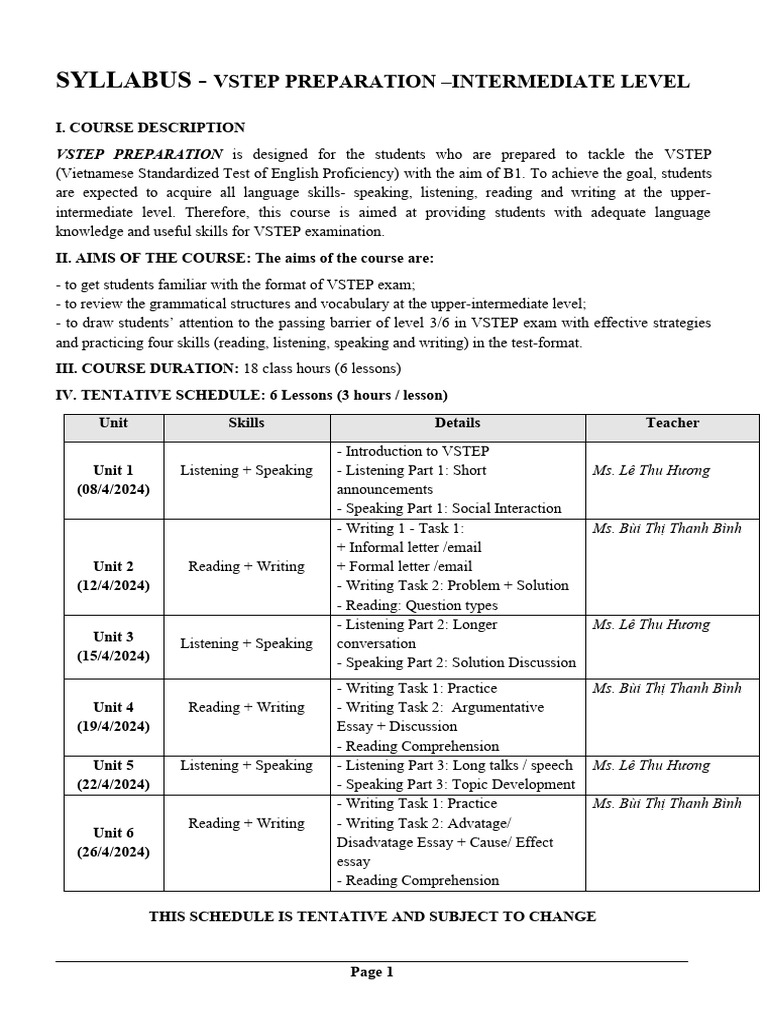 Syllabus B1 PREPARATION - 2024 | PDF | Reading Comprehension | Essays