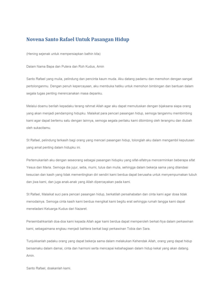 Novena Santo Rafael Untuk Pasangan Hidup | PDF