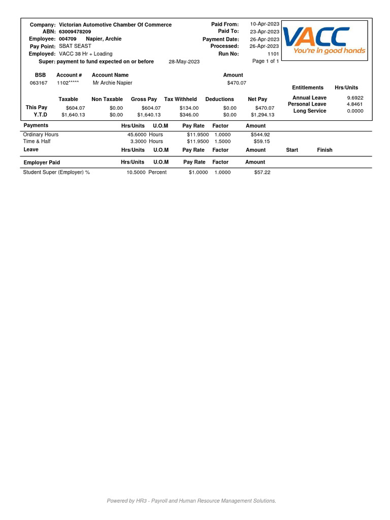 Employee Pay Summary for Archie Napier | PDF