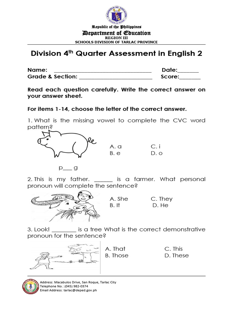 English 2 Quarterly Assessment | PDF | Linguistics | Grammar