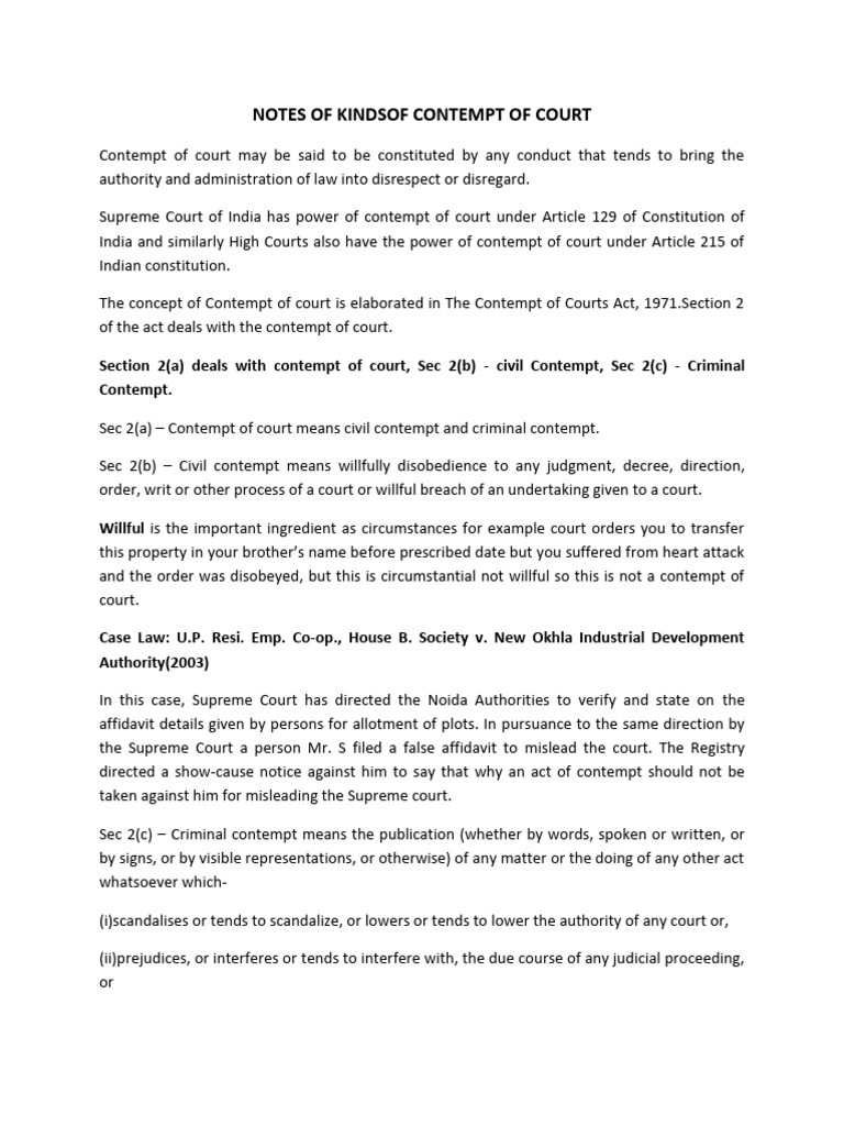 Notes of Kindsof Contempt of Court | PDF | Contempt Of Court | Courts