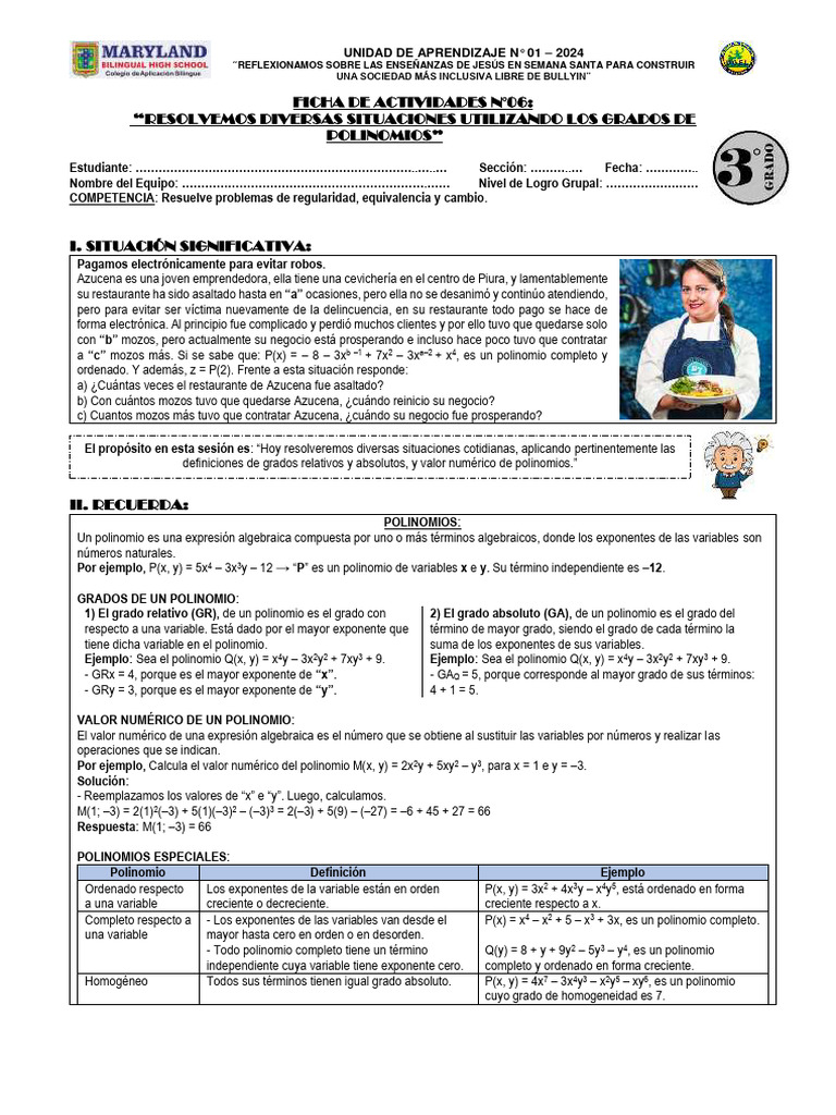 S3 - Ficha 6-3ero - 2024-1 | PDF | Análisis complejo | Álgebra abstracta