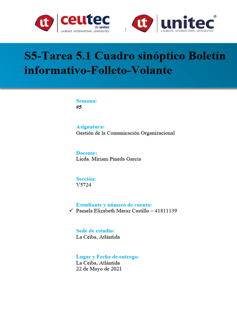 S5 Tarea 5 1 Cuadro Sinoptico Boletin Informativo Folleto Volante | PDF | Póster | Información