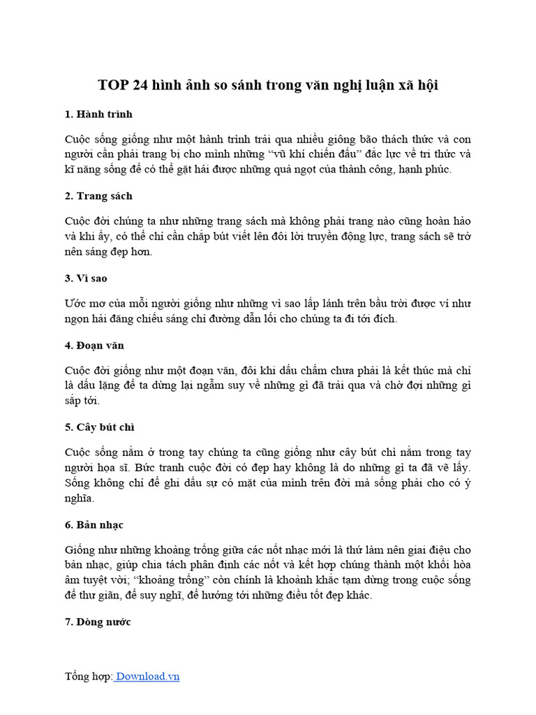 Nhung Hinh Anh So Sanh Trong Doan Van Nghi Luan Xa Hoi | PDF