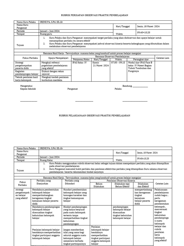 Contoh Format Observasi | PDF