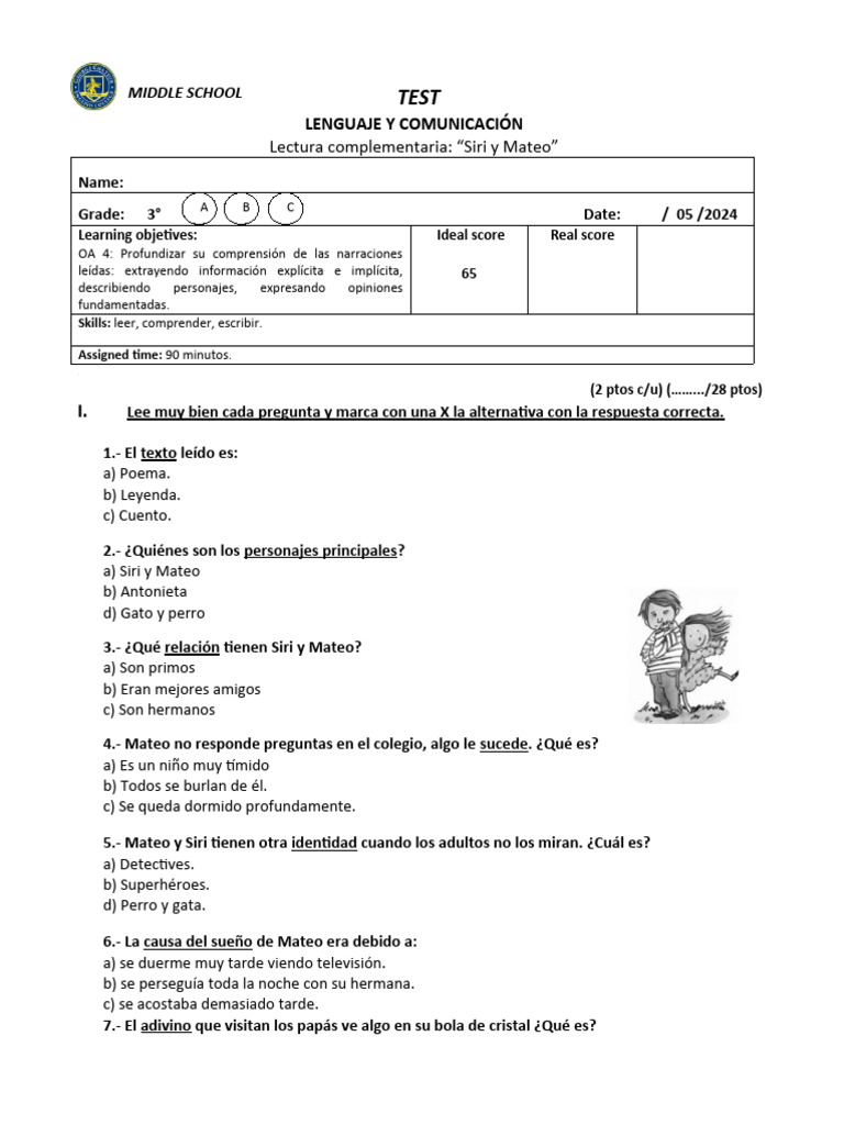 PRUEBA SIRI Y MATEO 3ro Básico 2024 | PDF