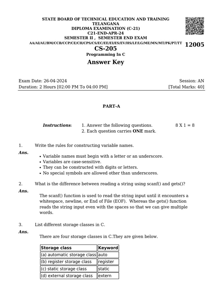 CS-205 End Exam 2024 Key | PDF | Software Development | Computer Science