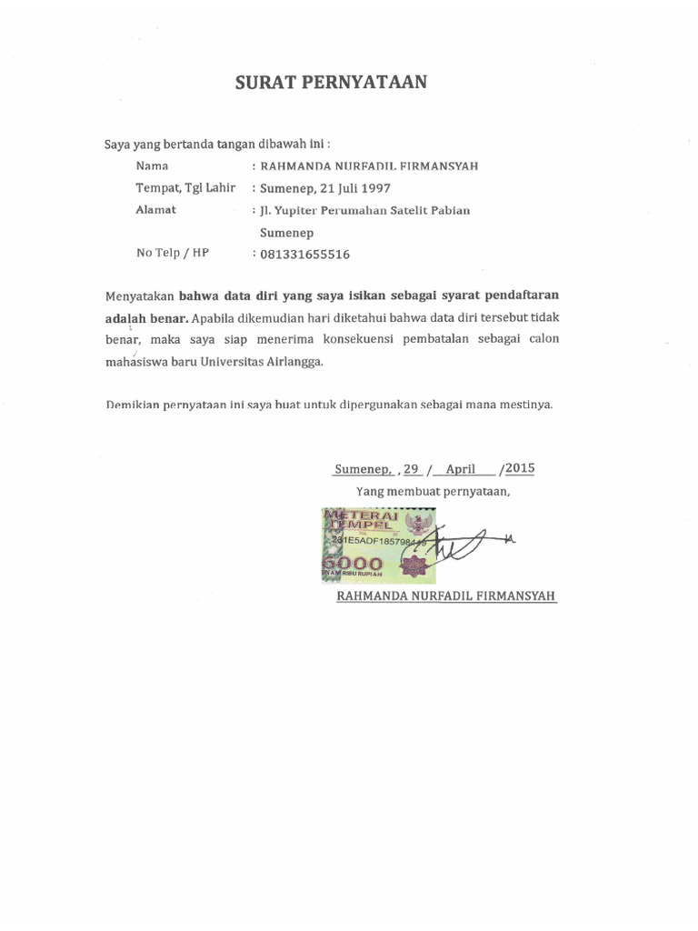 Surat Pernyataan | PDF