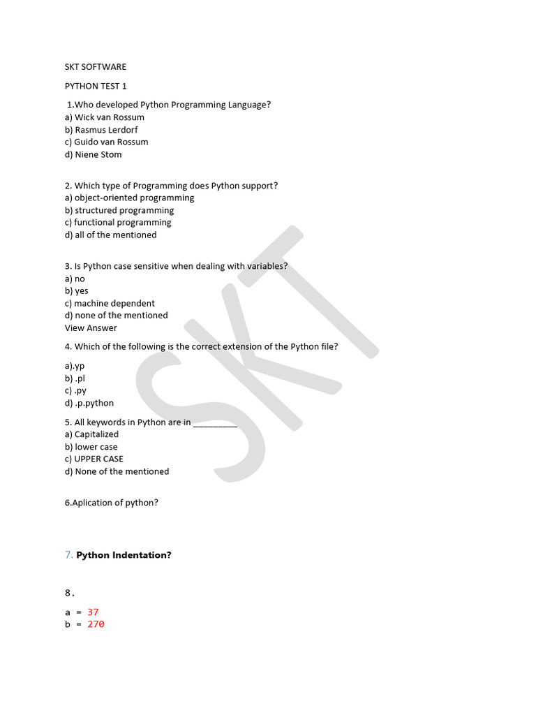 python questions | PDF | Python (Programming Language) | Control Flow python questions | PDF | Python (Programming Language) | Control Flow