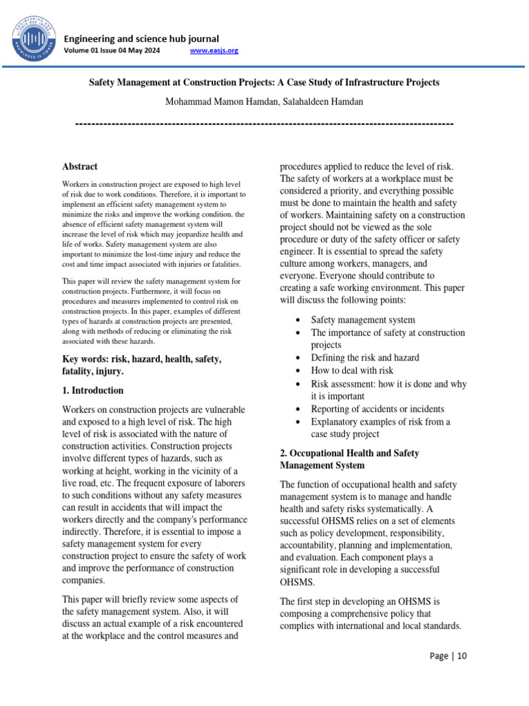 Safety Management at Construction Projects: A Case Study of ...