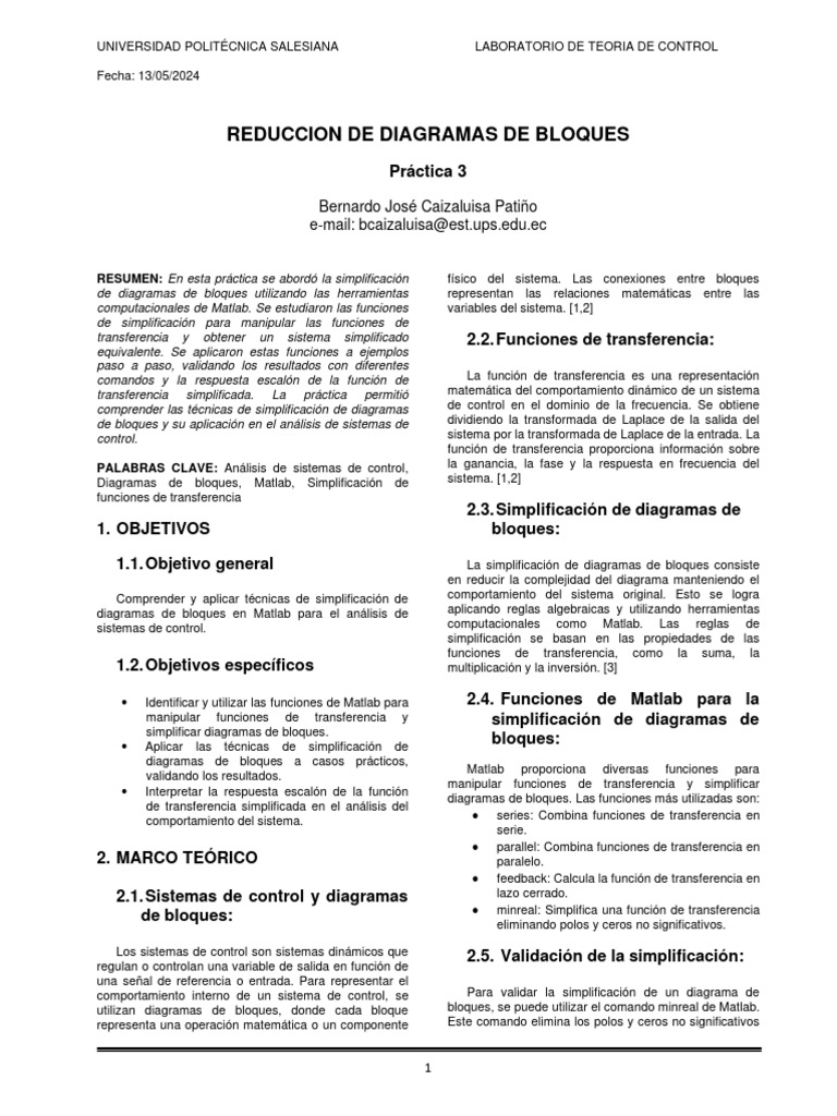 Practica 3 Teoria de Control | PDF | Matlab | Teoría de control