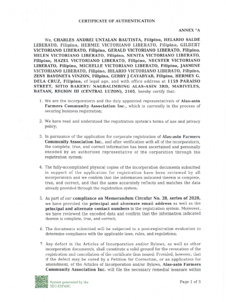 Certificate of Authentication | PDF