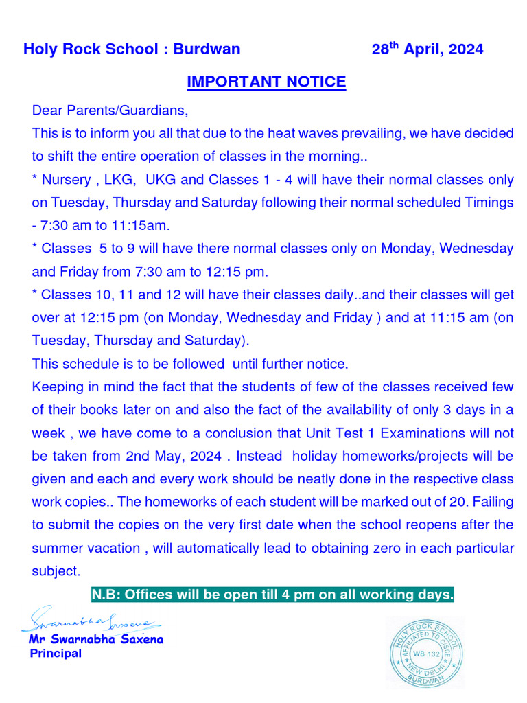 School Timing Change Notice | PDF