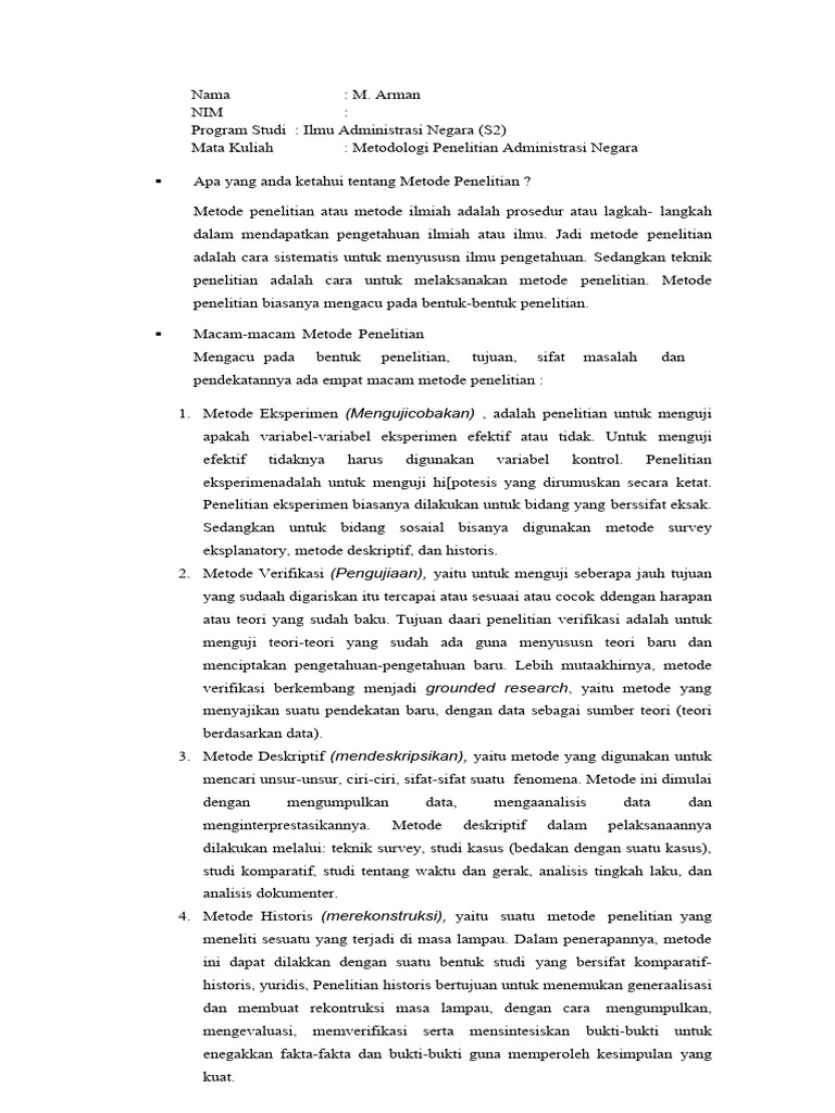 Tugas Metodologi Penelitian s2 | PDF