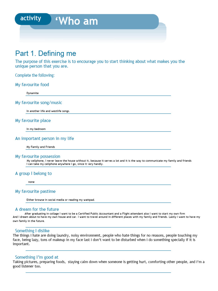 Activity 1 Who I Am | PDF