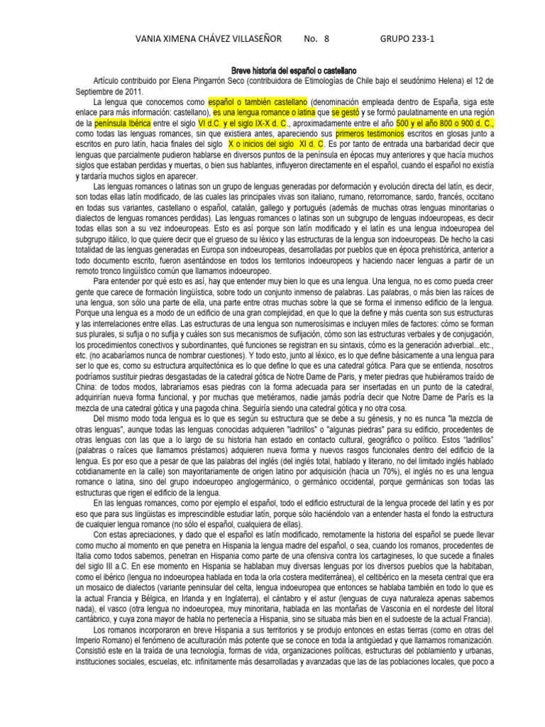 Breve Historia Del Español o Castellano | PDF | latín | Lengua española