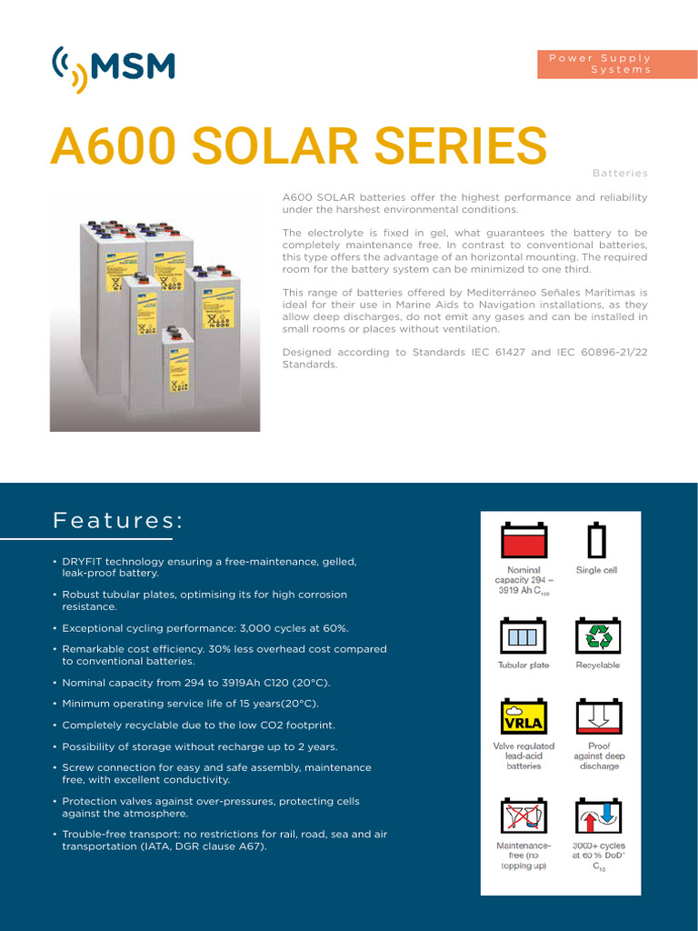 A 600 Solar | PDF | Rechargeable Battery | Energy Storage