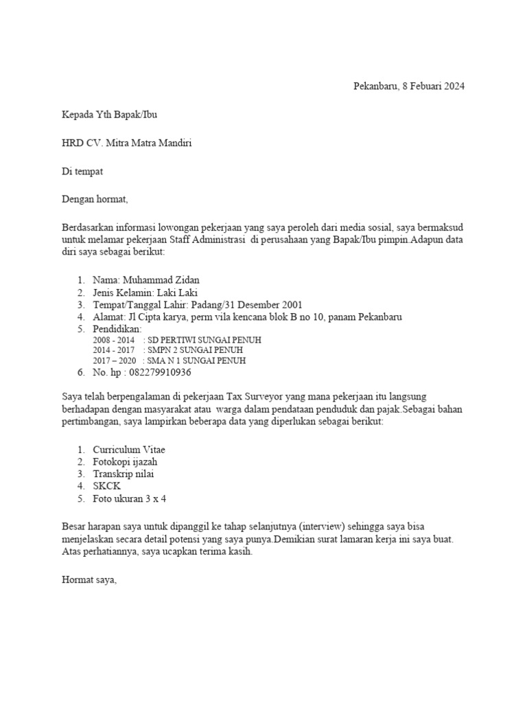 Lamaran CV Mitra | PDF