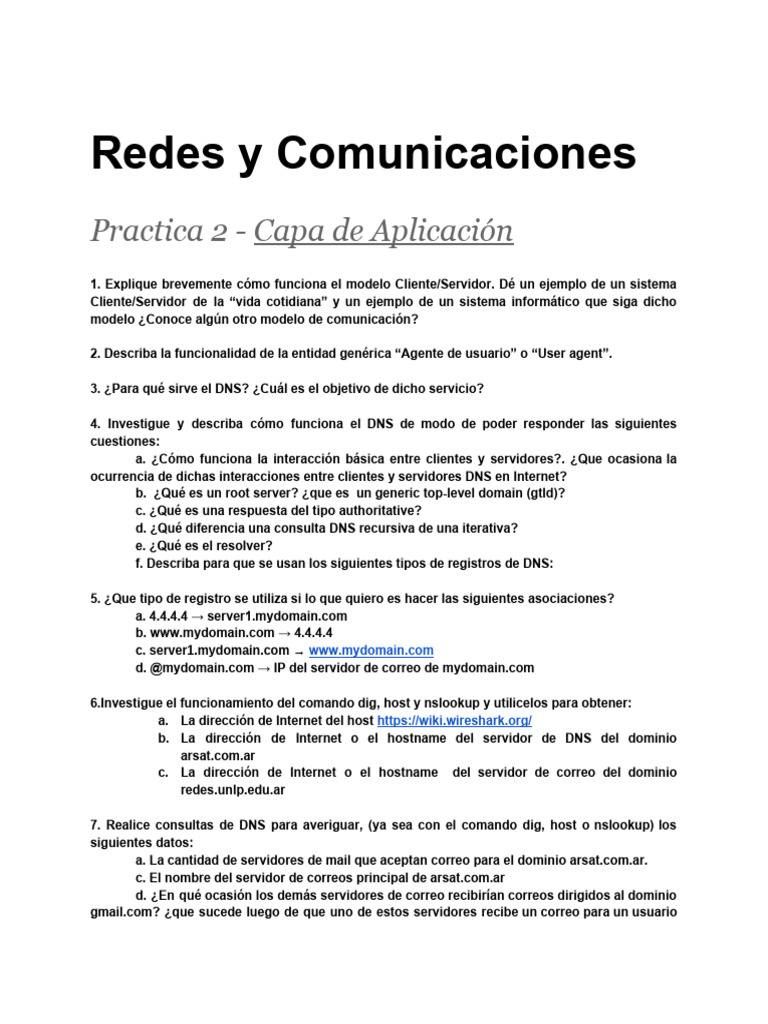 Redes 2019 - PrÃ¡ctica 2 - Capa de AplicaciÃ N | PDF | sistema de nombres de dominio | Redes