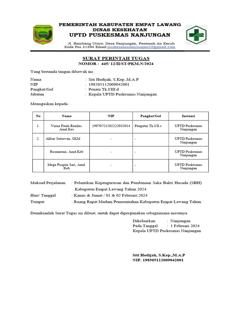 Surat Tugas SBH | PDF