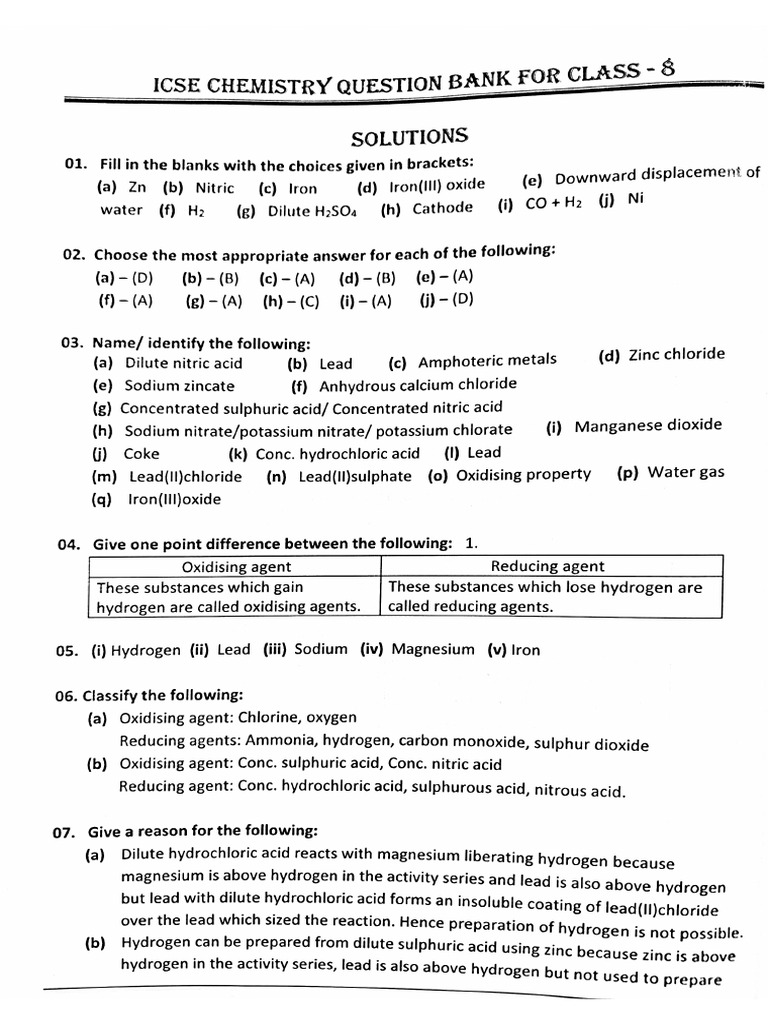 8th Hydrogen Worksheet Solutions | PDF