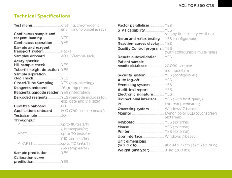 ACL TOP 350 CTS Specifications Sheet | PDF | Computing | Software