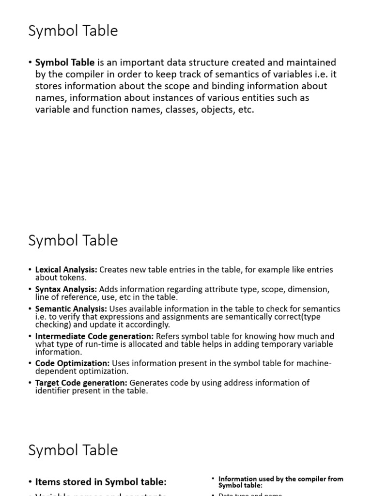 Symol Table | PDF | Variable (Computer Science) | Scope (Computer Science)