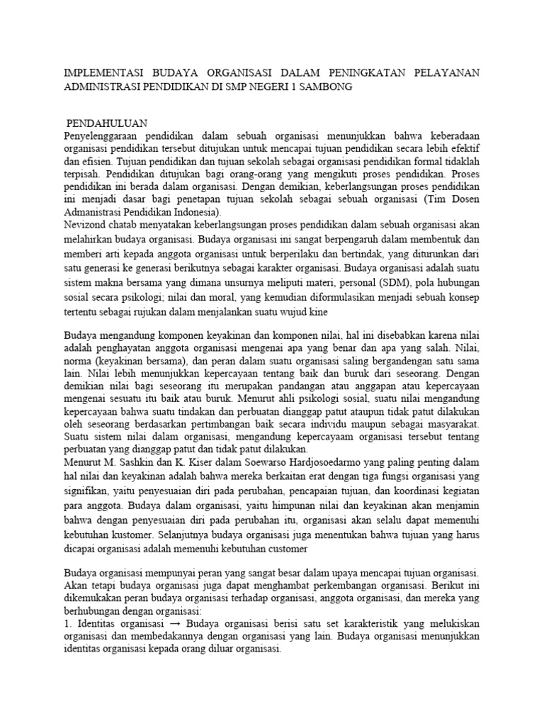 Implementasi Budaya Organisasi Dalam Peningkatan Pelayanan Administrasi Pendidikan | PDF