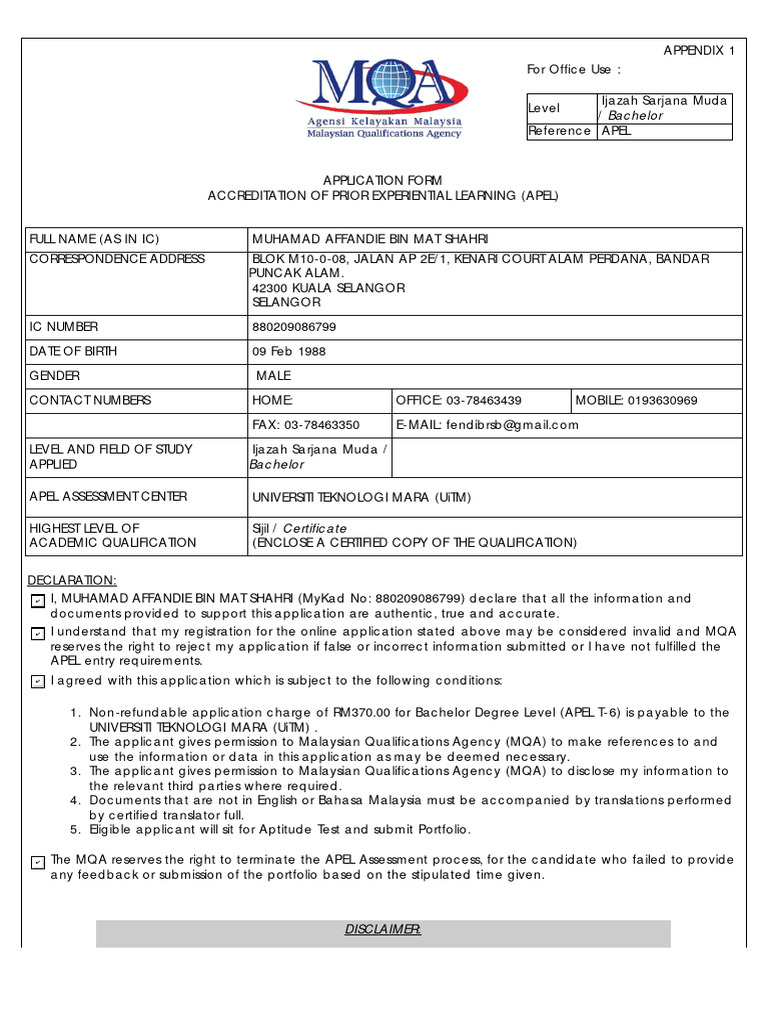 Appendix1 APEL A | PDF