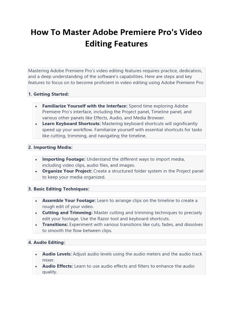 How To Master Adobe Premiere Pro | PDF | Editing | Computing