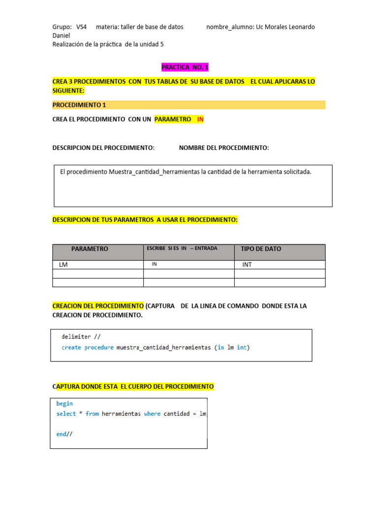 Procedimientos SQL en Base de Datos | PDF | Informática | Programación de computadoras