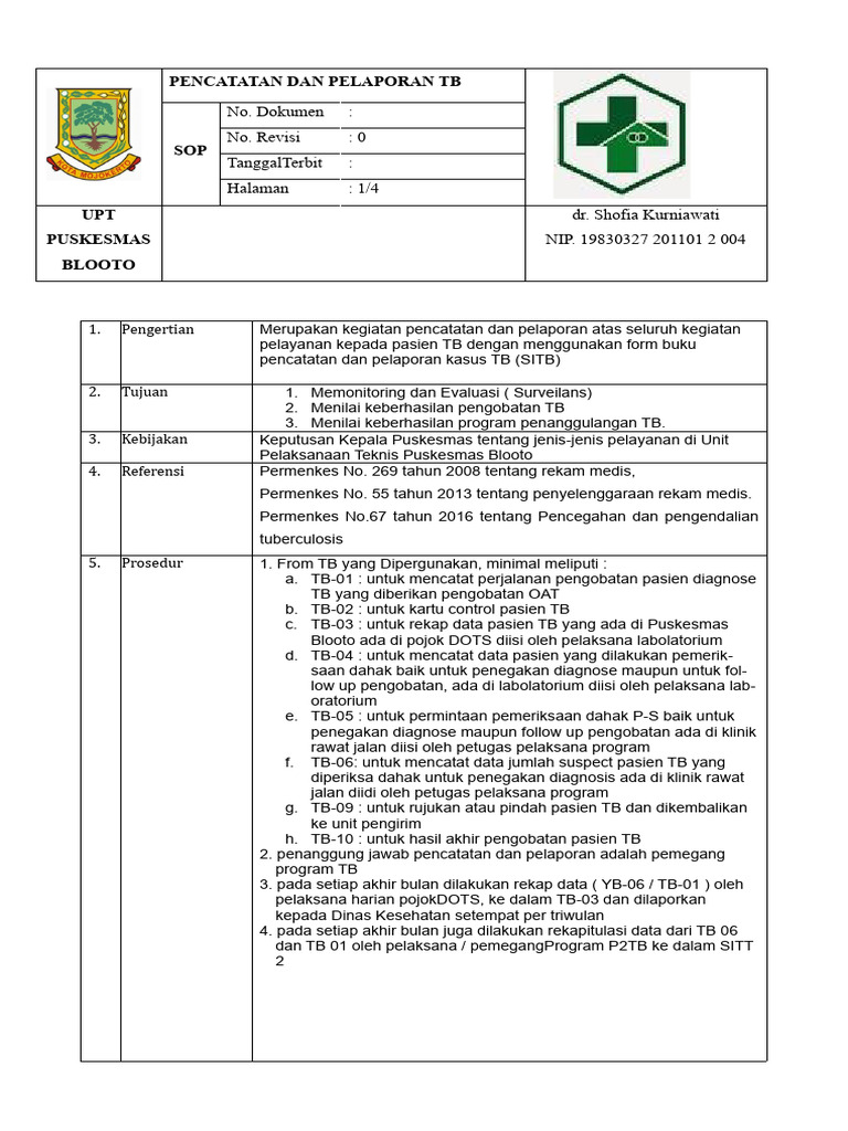 Sop Pencatatan Dan Pelaporan TB Fix | PDF