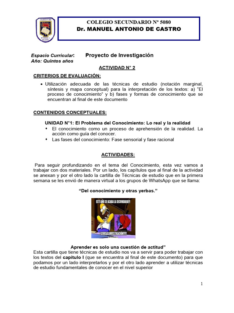 ACTIVIDAD N° 2 Proyecto 2024 | PDF | Percepción | Razón