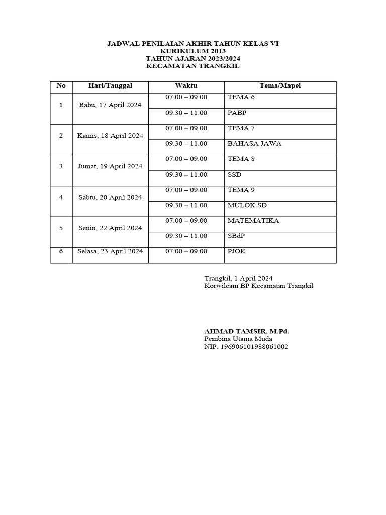 Jadwal Penilaian Akhir Tahun Kelas Vi 2023 2024 | PDF | Perjalanan