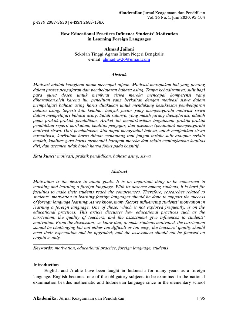 How Educational Practices Influence Students' Motivation in Learning Foreign Languages Ahmad ...