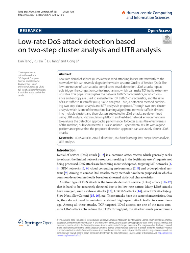 Low Rate Dos Attack Detection Based On Two Step Cluster Analysis and Utr Analysis | PDF ...