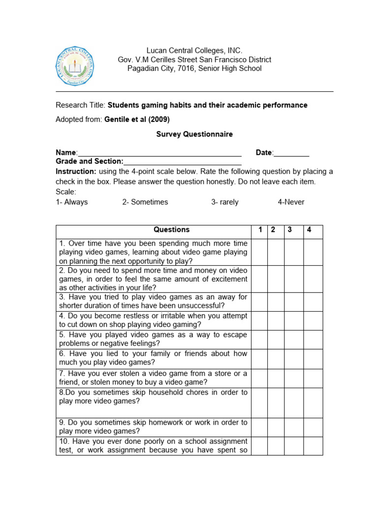 Survey Questionnaire | PDF