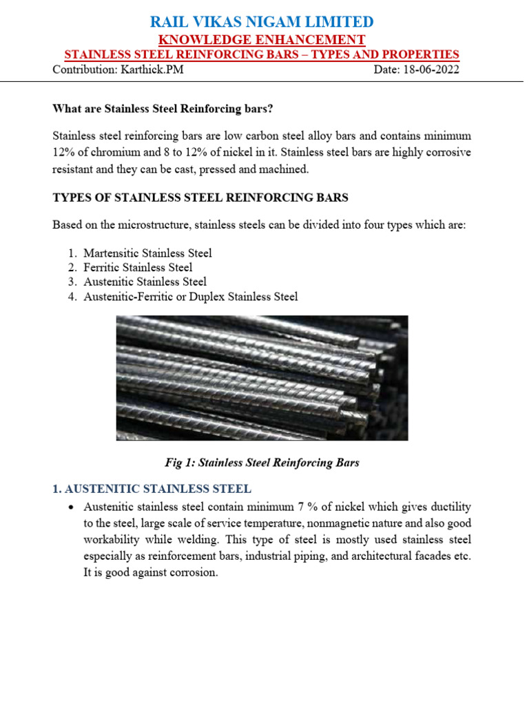 Stainless Steel Reinforcing Bars Overview | PDF | Stainless Steel | Steel