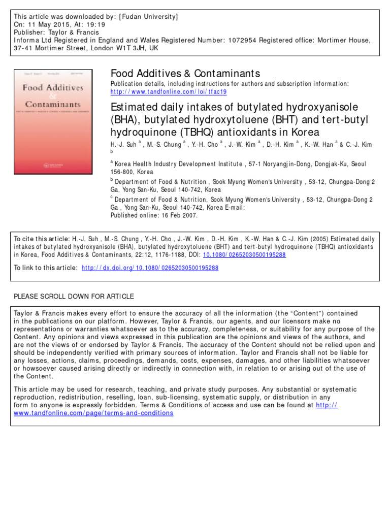 Food Additives & Contaminants | PDF | Antioxidant | Shortening