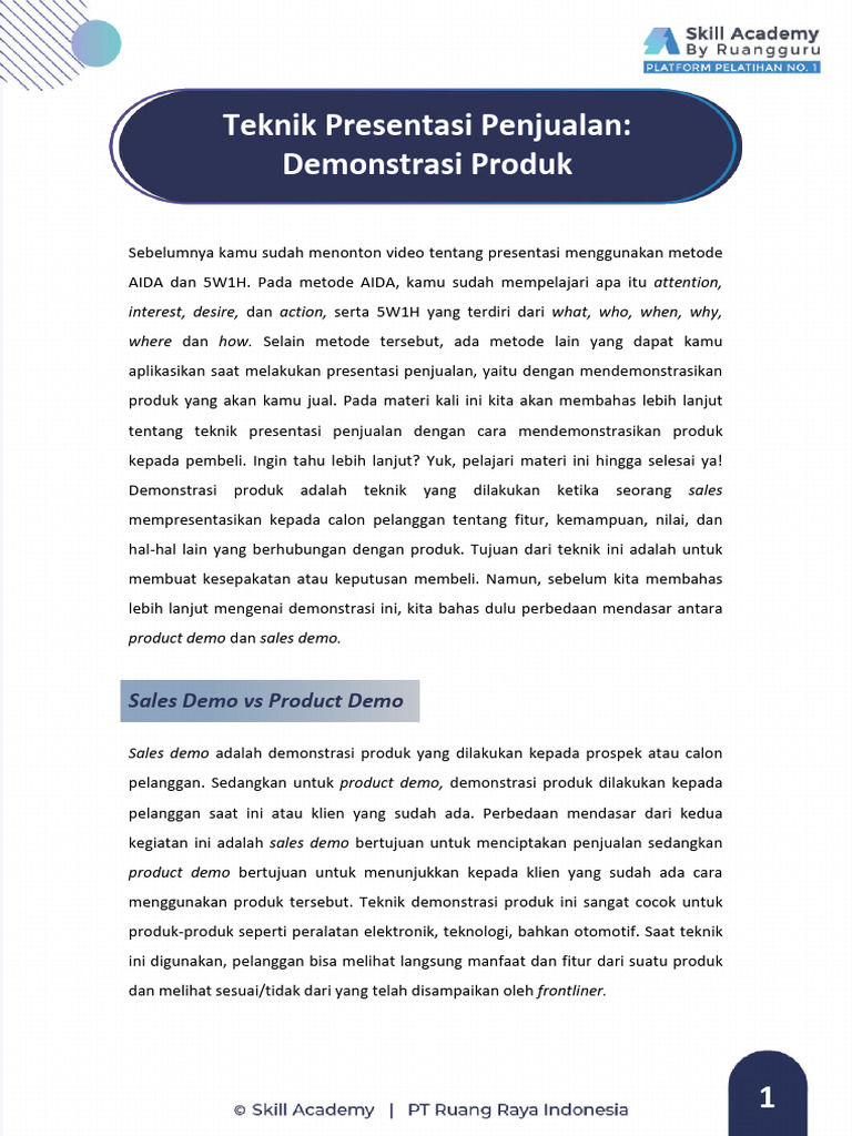 Teknik Presentasi: Demonstrasi Produk | PDF | Karier & Perkembangan | Seni