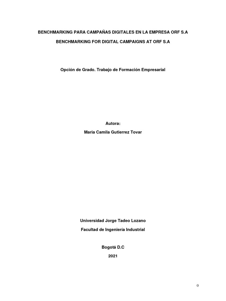 Proyecto de Grado Final Maria Camila Gutierrez Tovar | PDF | Marketing ...