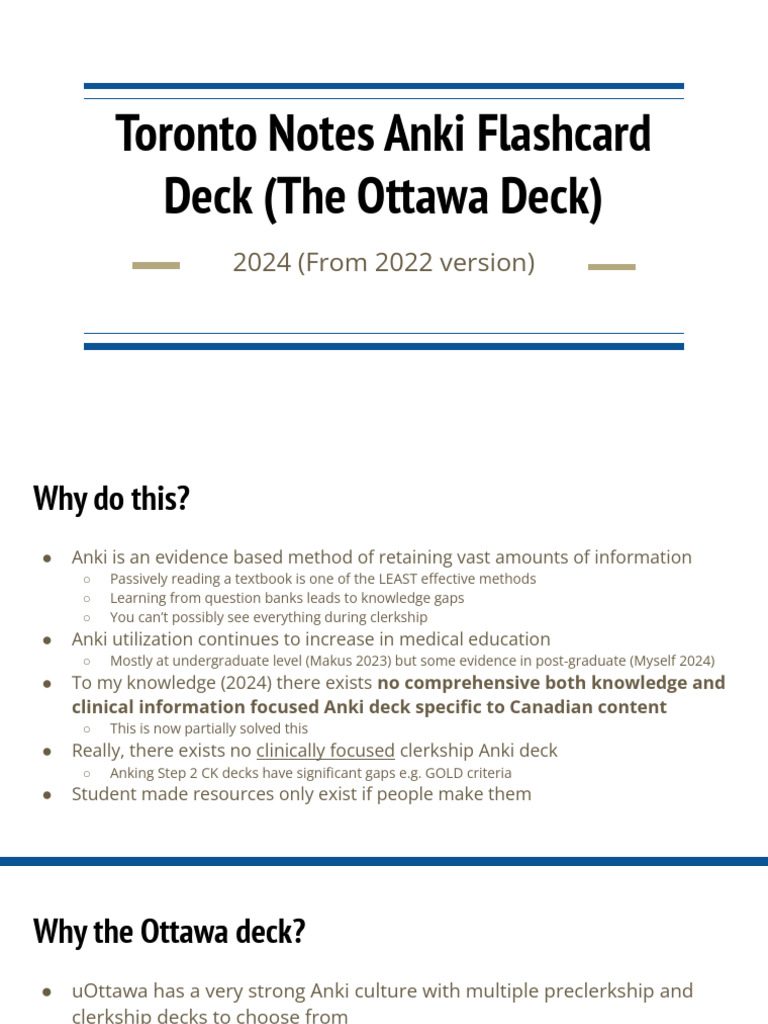 Toronto Notes Anki Deck 2024 Overview | PDF | Medicine | Internal Medicine