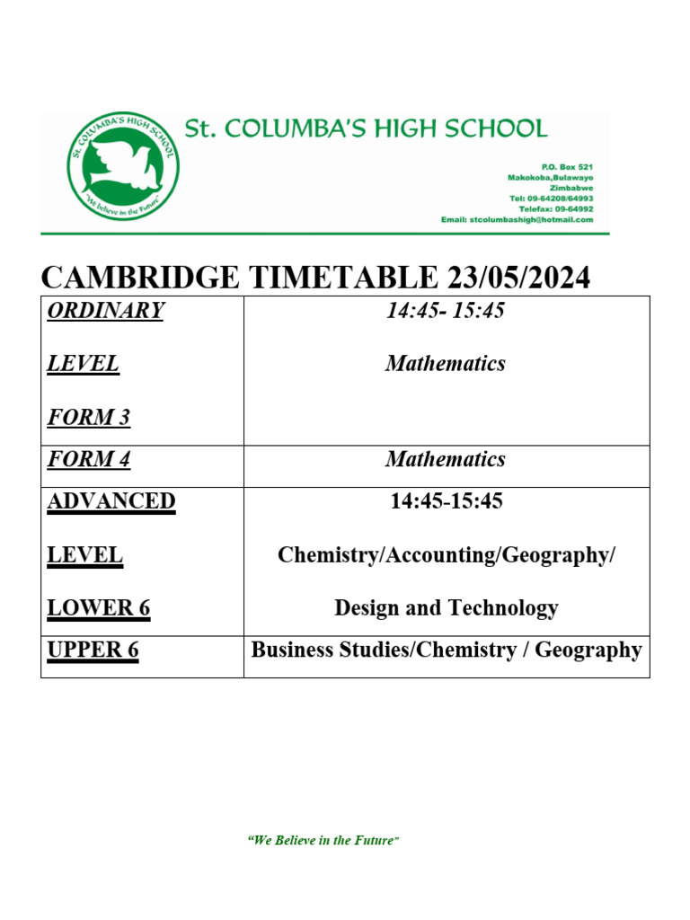 Cambridge Timetable May 2024 | PDF