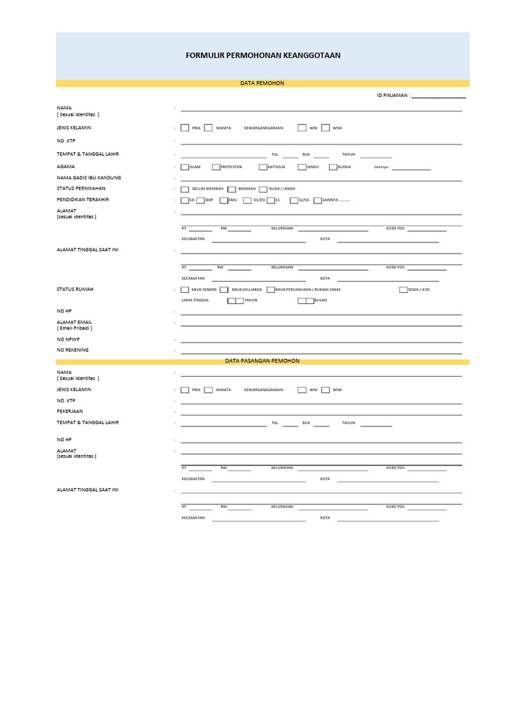 Formulir Permohonan Keanggotaan | PDF